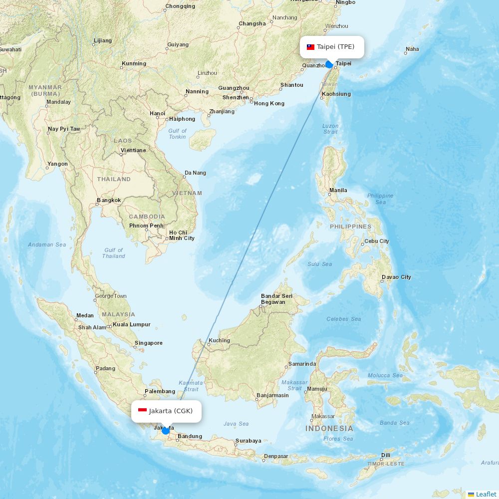 EVA Air airline routes (BR) - map - Flight Routes
