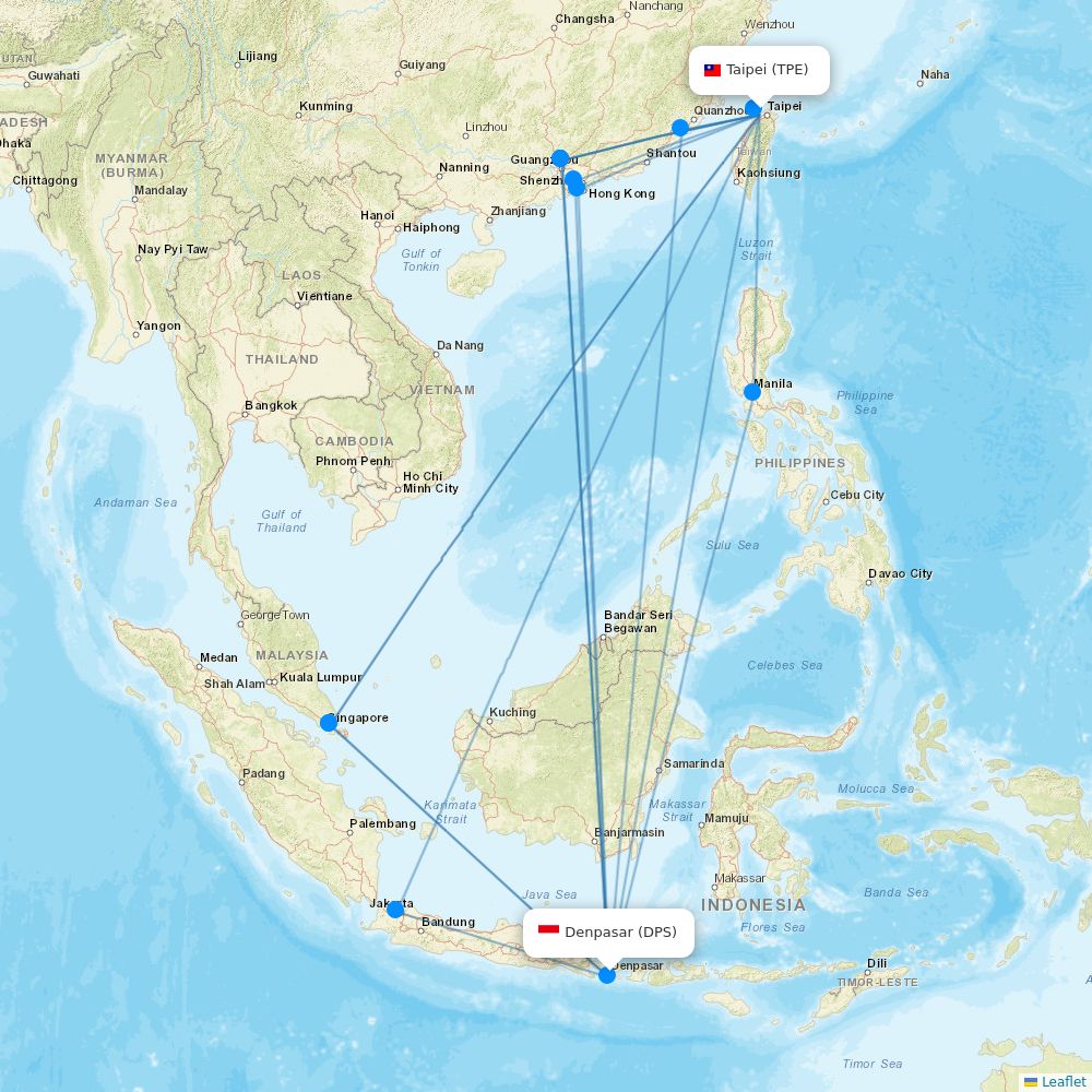 EVA Air airline routes (BR) - map - Flight Routes