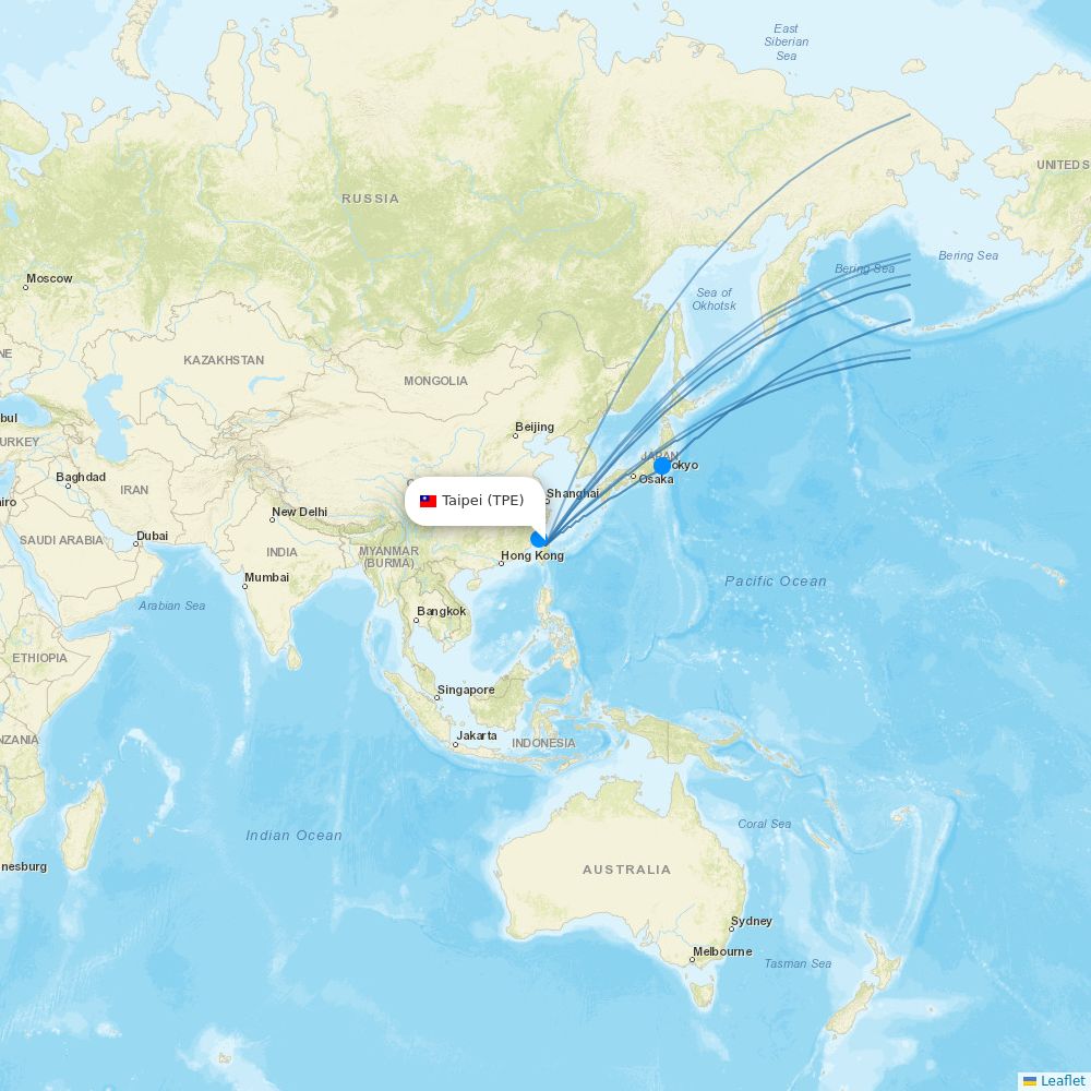 EVA Air airline routes (BR) - map - Flight Routes