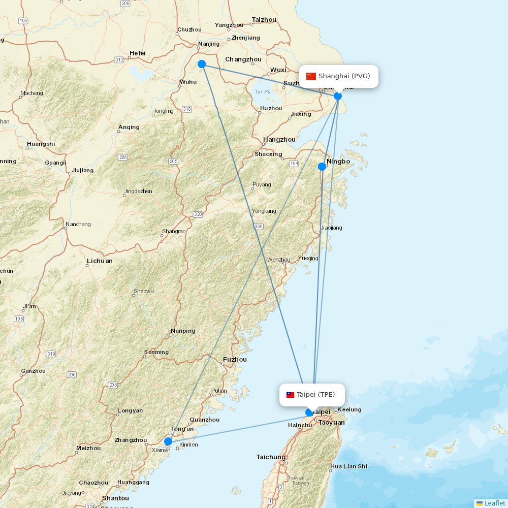 EVA Air airline routes (BR) 2025, map - Flight Routes
