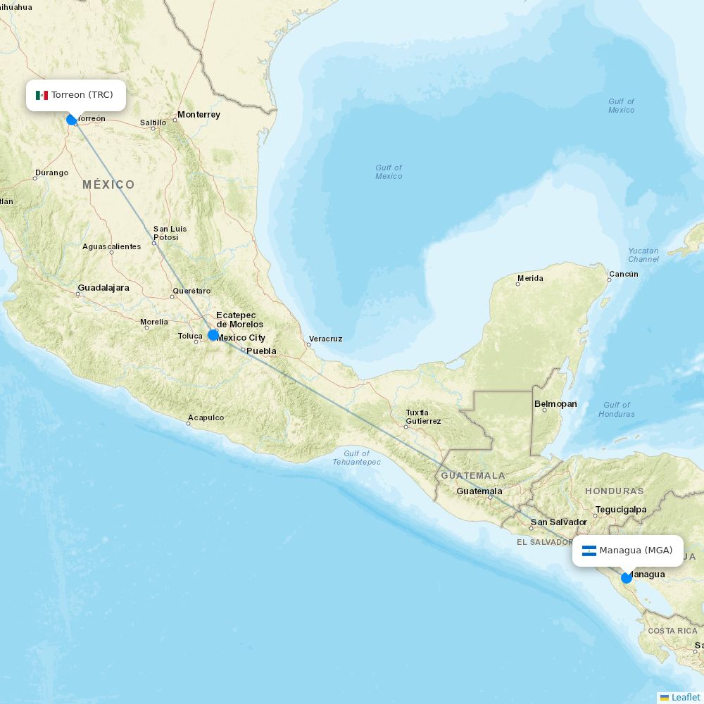 Flights from Torreon to Managua, TRC to MGA - Flight Routes