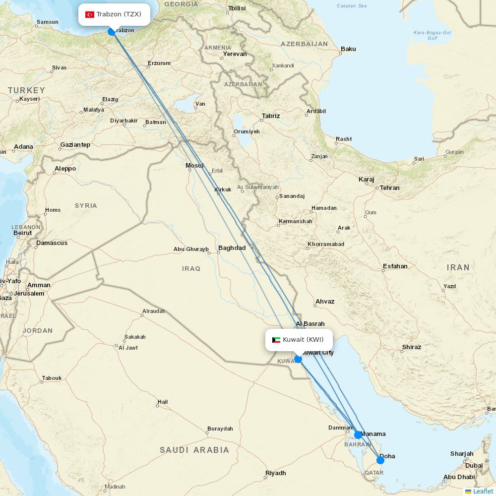 Jazeera Airways airline routes (J9) 2025, map - Flight Routes