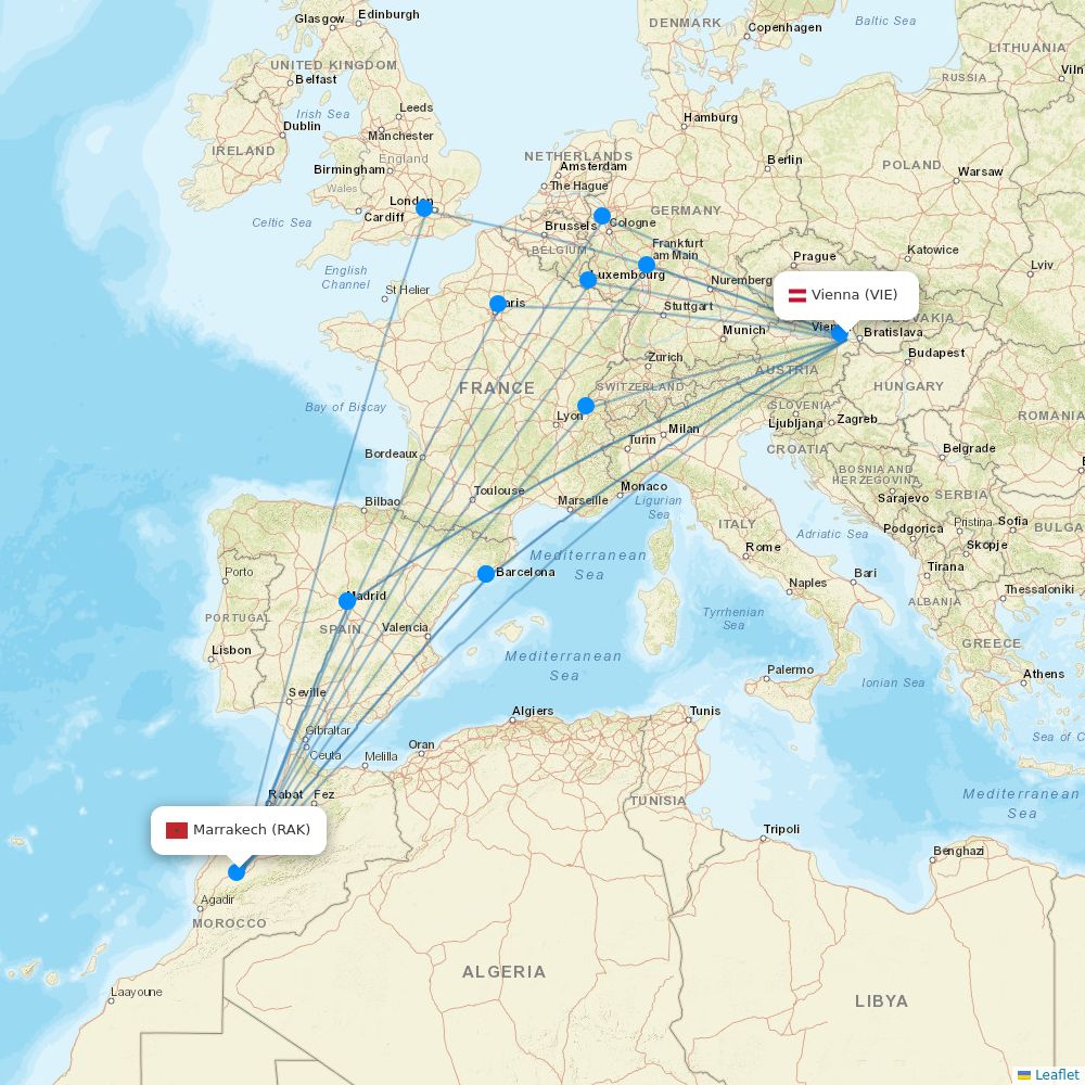 Flights from Vienna to Marrakech, VIE to RAK - Flight Routes