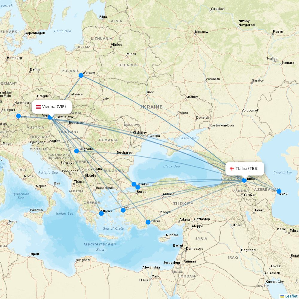 Flights from Vienna to Tbilisi, VIE to TBS - Flight Routes