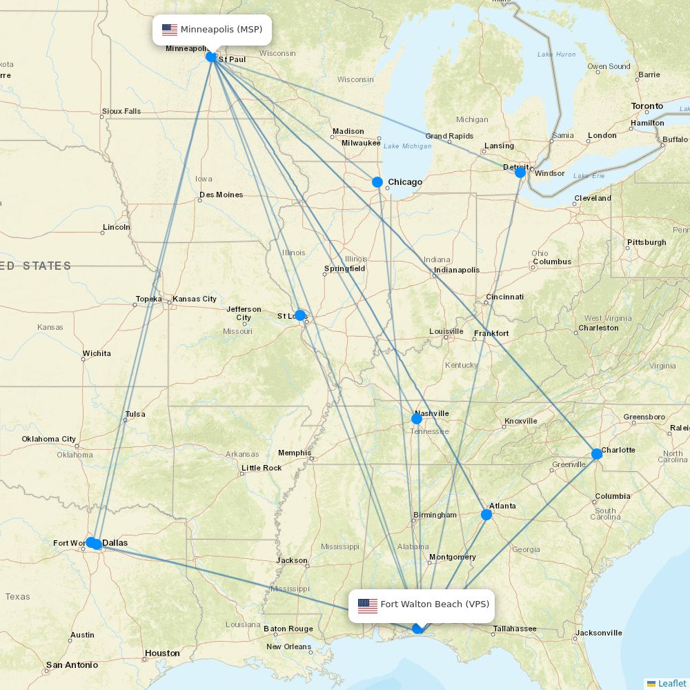 Sun Country Airlines routes (SY) 2025, map - Flight Routes