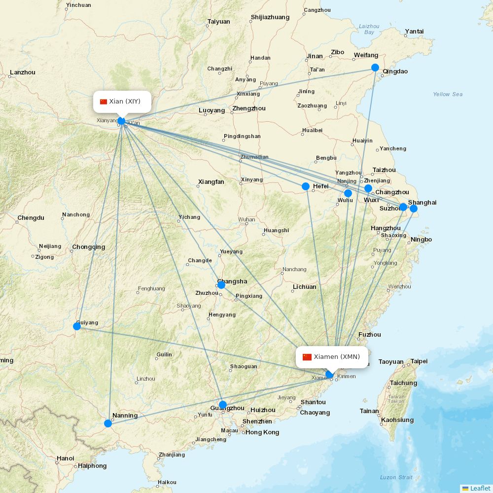 Xiamen Airlines routes 2025 – map with all flights - Flight Routes