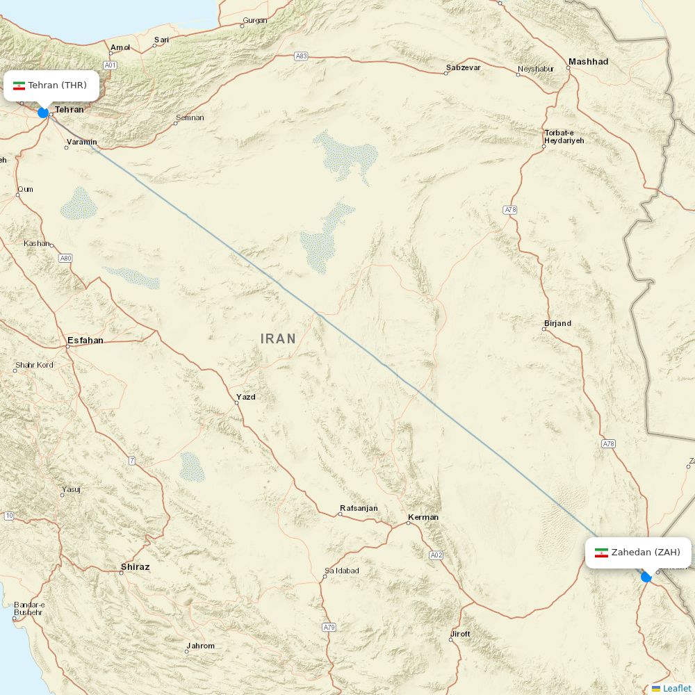 Iran Air airline routes (IR) 2026, map - Flight Routes
