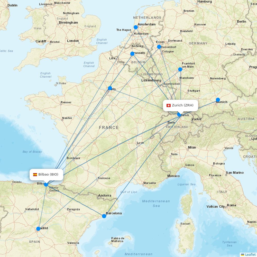 Edelweiss Air airline routes (WK) 2025, map - Flight Routes