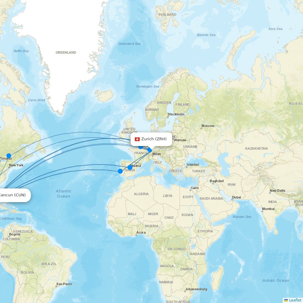 Edelweiss Air airline routes (WK) 2026, map - Flight Routes