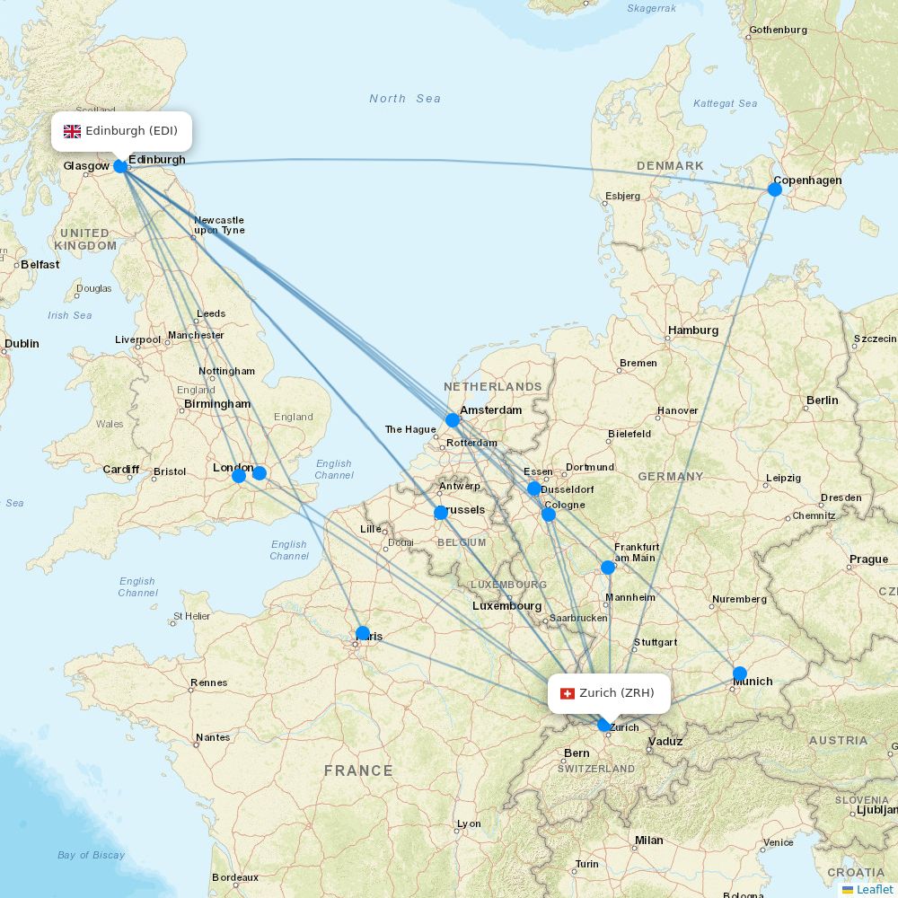 Edelweiss Air airline routes (WK) 2025, map - Flight Routes