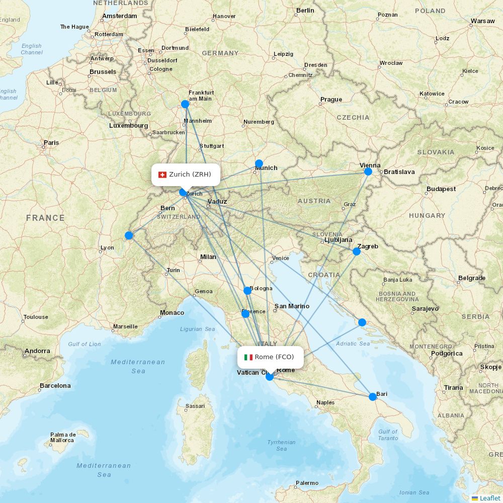 SWISS airline routes (LX) - map - Flight Routes