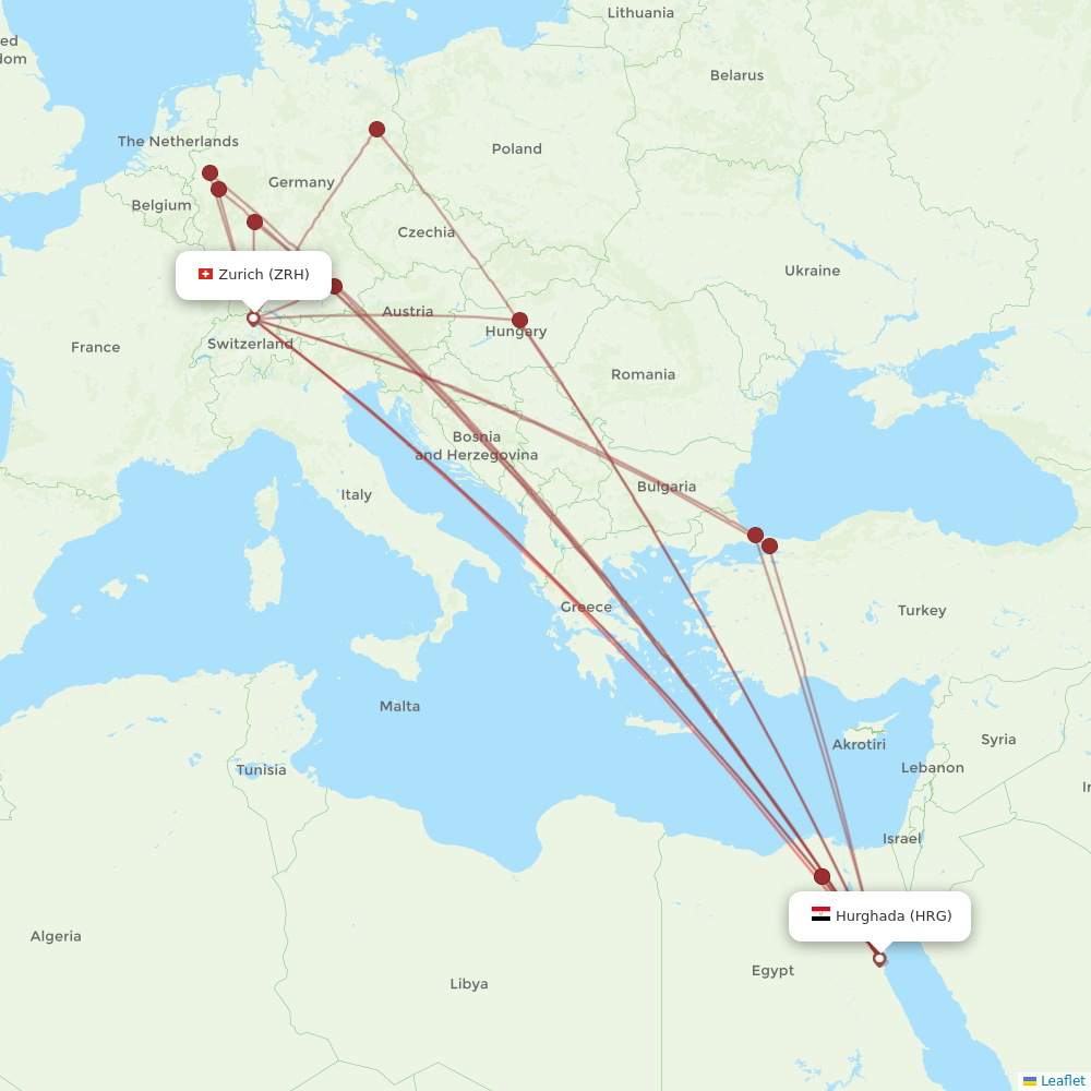 Edelweiss Air airline routes (WK) 2025, map - Flight Routes