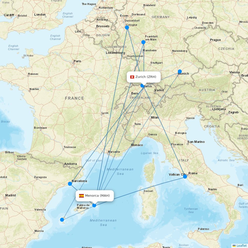 Edelweiss Air airline routes (WK) 2025, map - Flight Routes