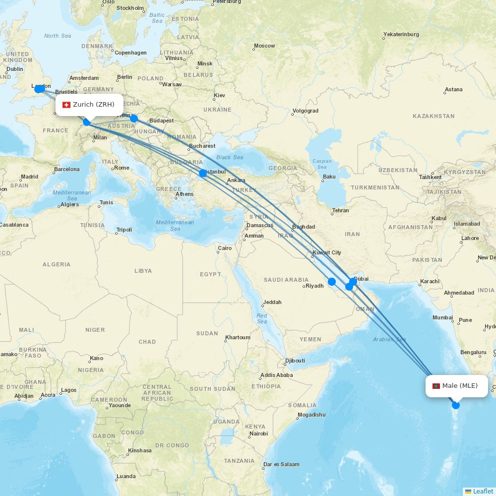 Edelweiss Air airline routes (WK) 2025, map - Flight Routes
