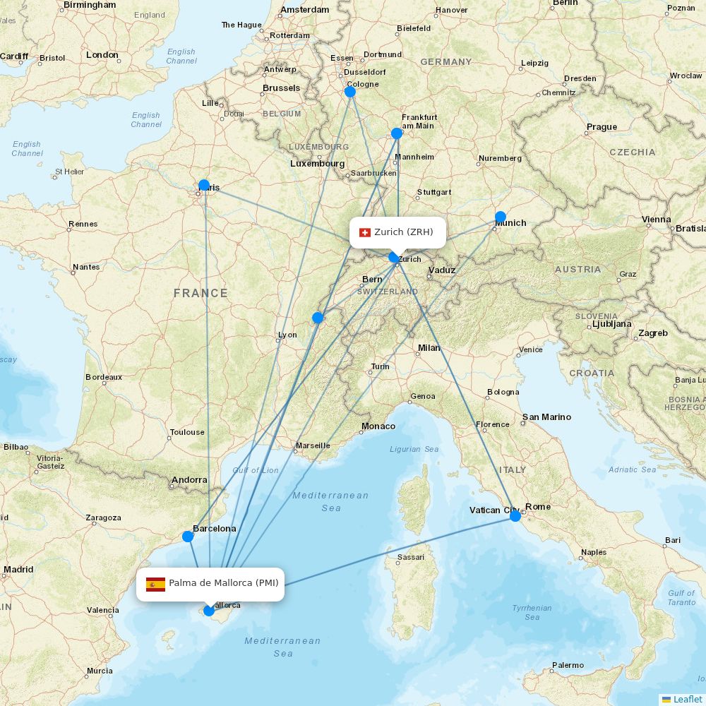 Edelweiss Air airline routes (WK) 2026, map - Flight Routes