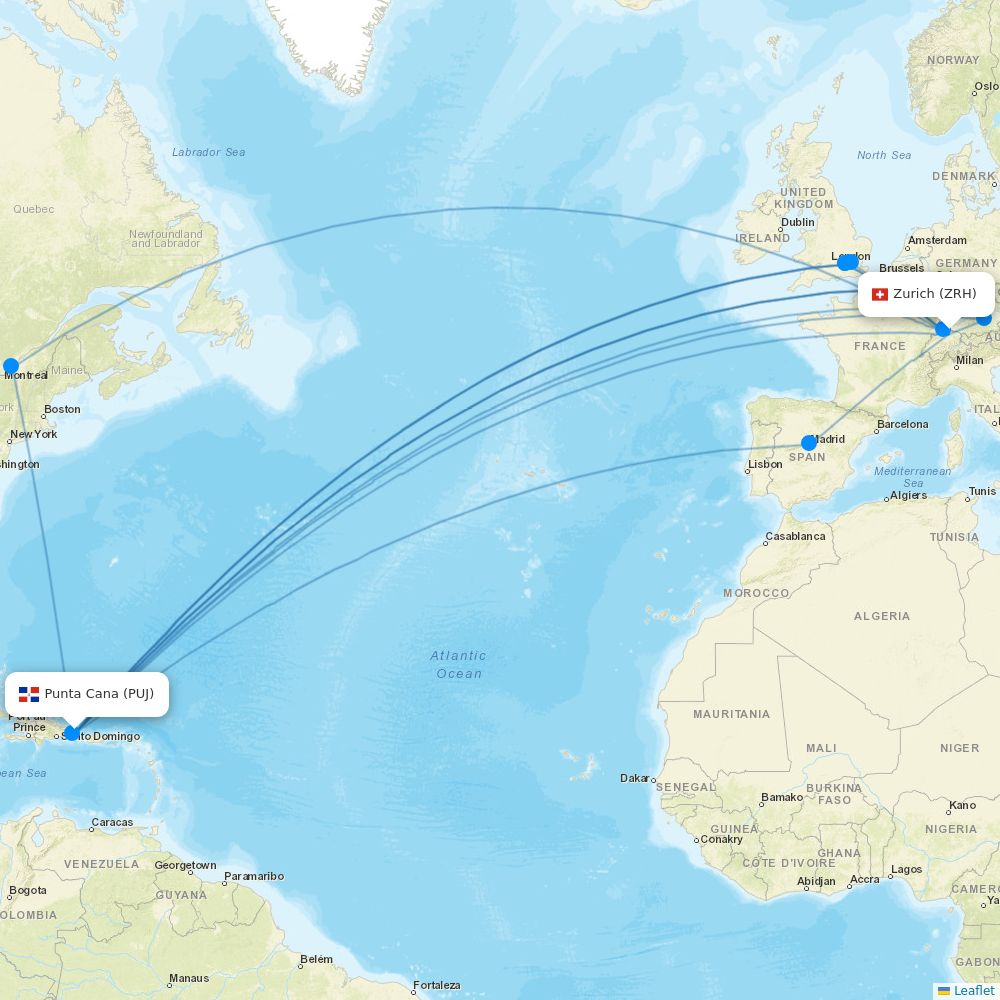 Edelweiss Air airline routes (WK) 2025, map - Flight Routes