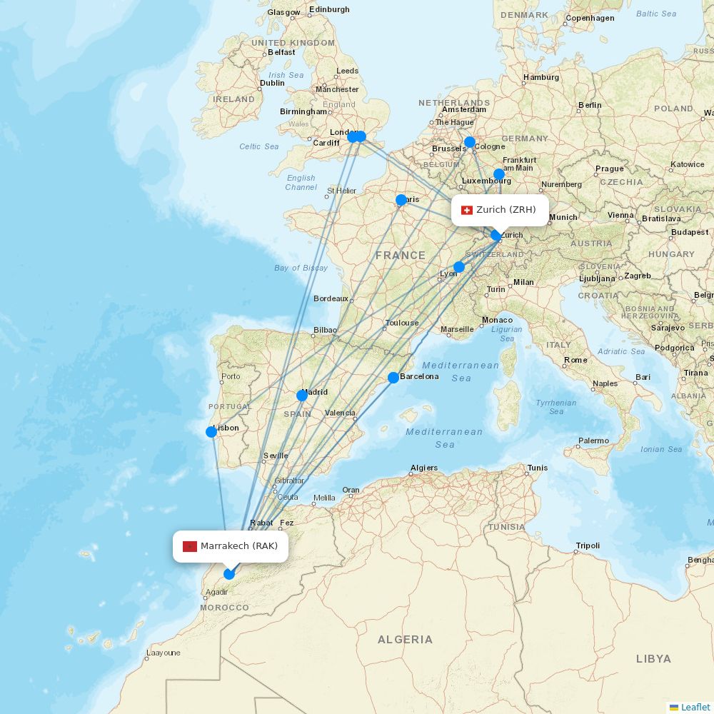 Edelweiss Air airline routes (WK) 2025, map - Flight Routes