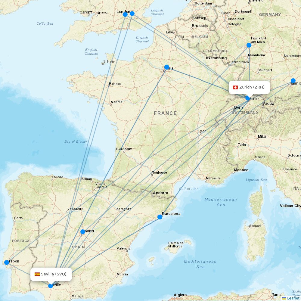 Edelweiss Air airline routes (WK) 2025, map - Flight Routes