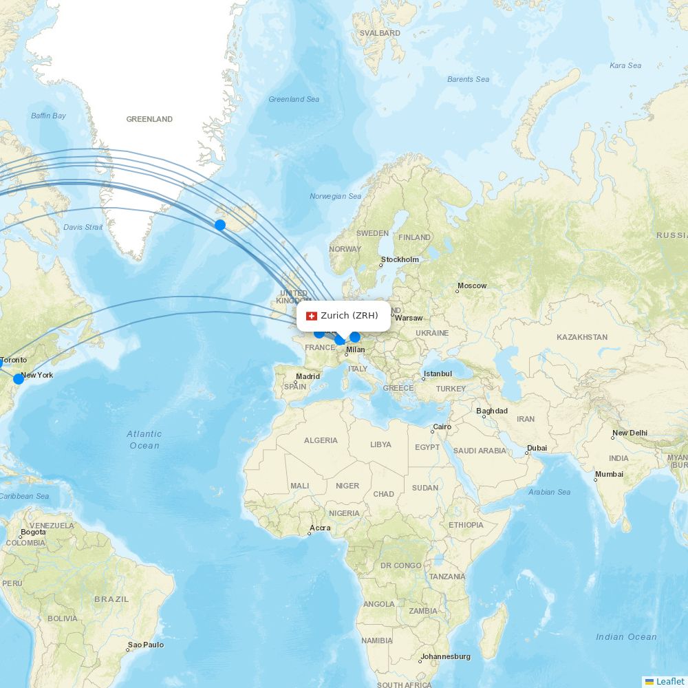 Edelweiss Air airline routes (WK) 2025, map - Flight Routes