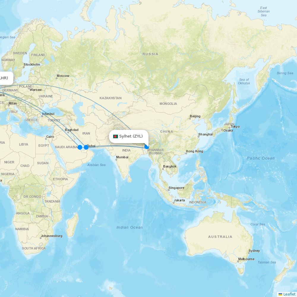 Biman Bangladesh Airlines routes (BG) 2025, map - Flight Routes